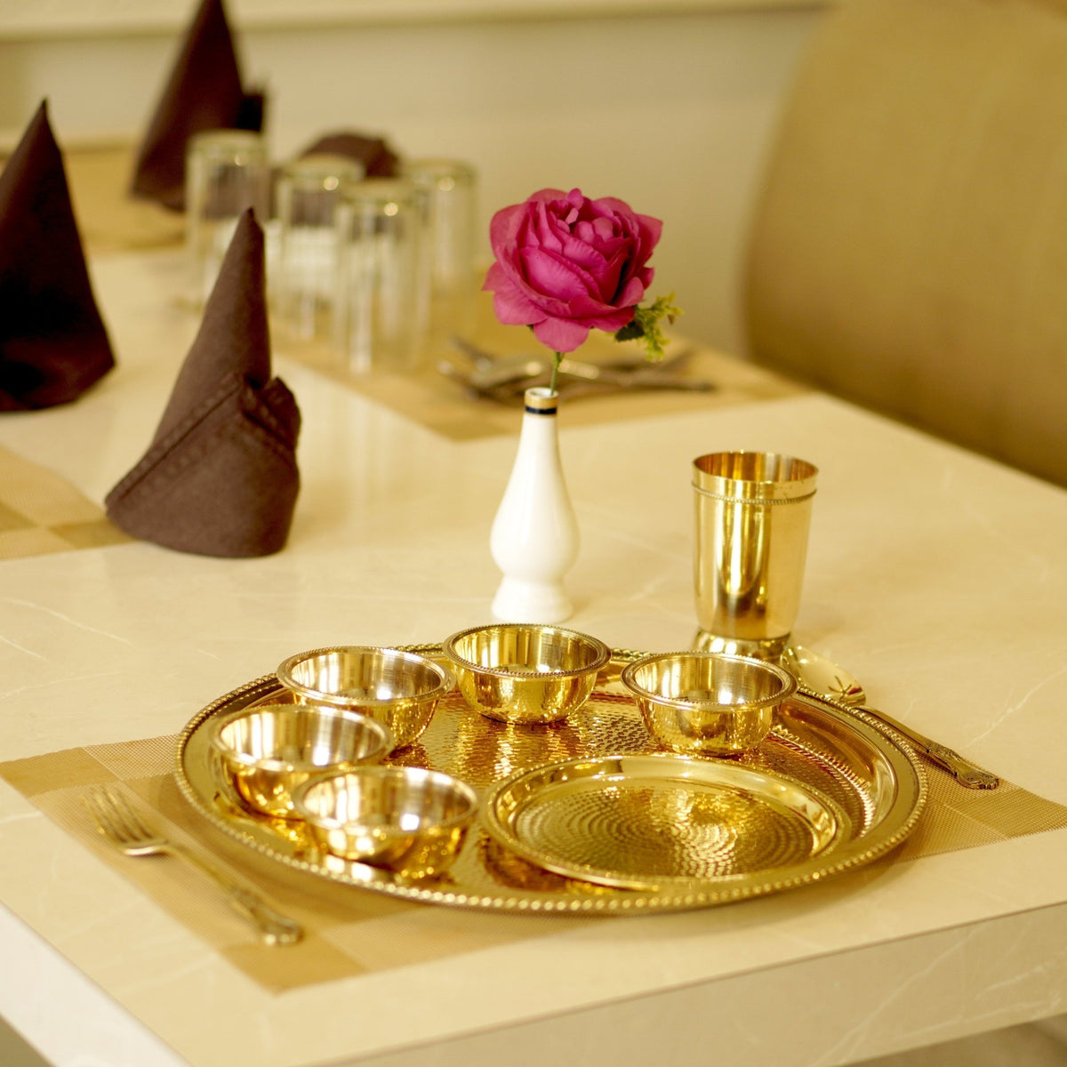 Brass Hammered Dinner Set - 10-Piece Collection