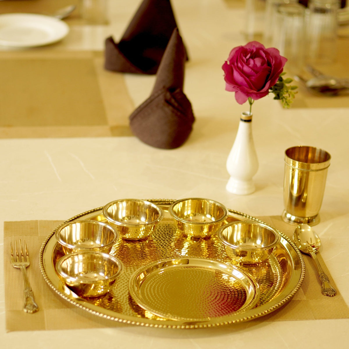 Brass Hammered Dinner Set - 10-Piece Collection