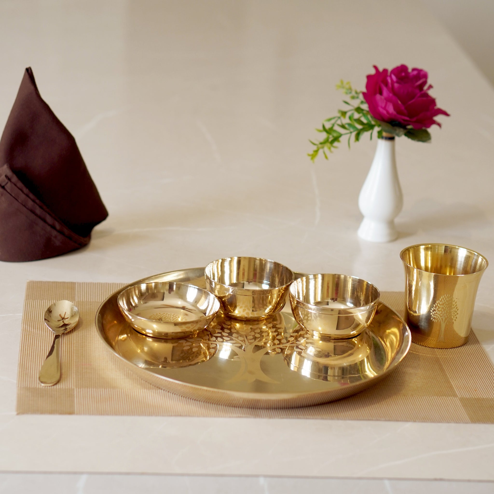 Bronze Engraved Glossy Dinner Set (Pack of 6)