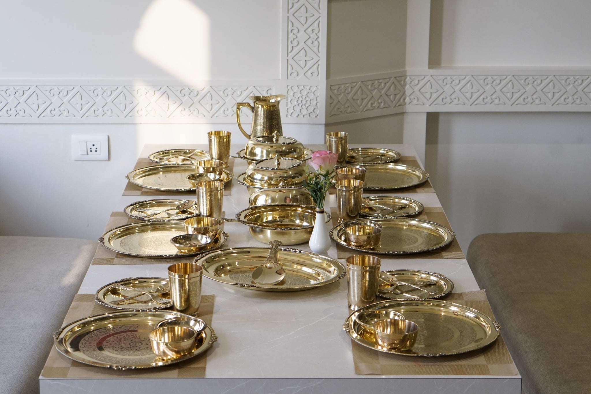 Brass Globe Dinner Set - 51 pcs | Artisan Craftsmanship | Premium Materials