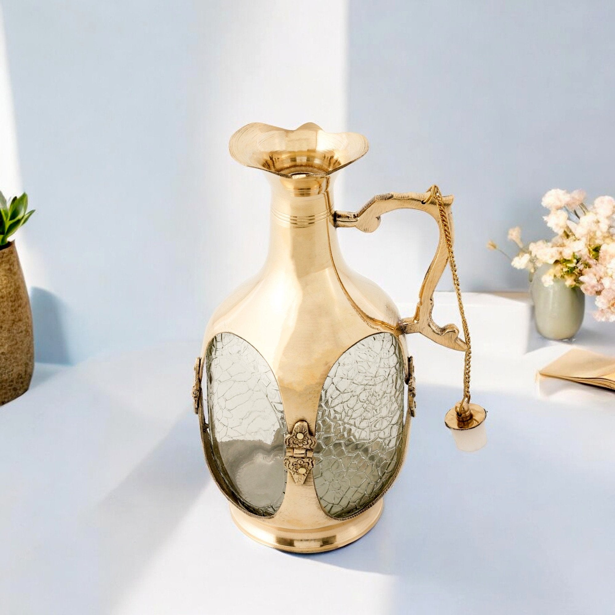 Brass Jug Pitcher with Old Monk Glass – Brass Globe