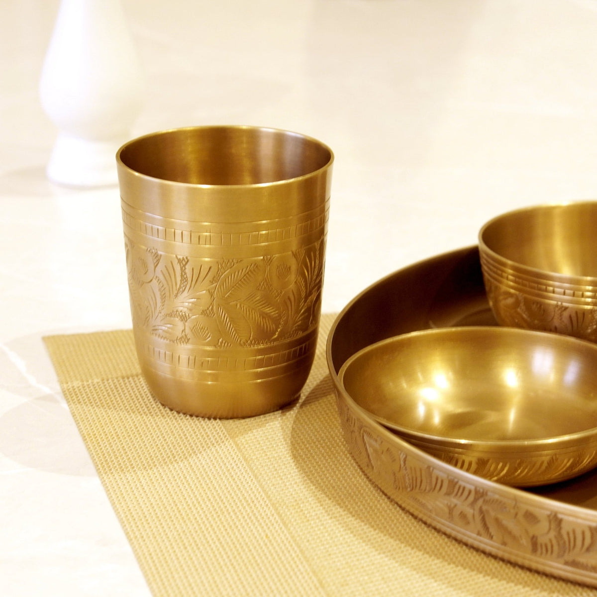 Engraved Bronze Dinner Set with Velvet Box