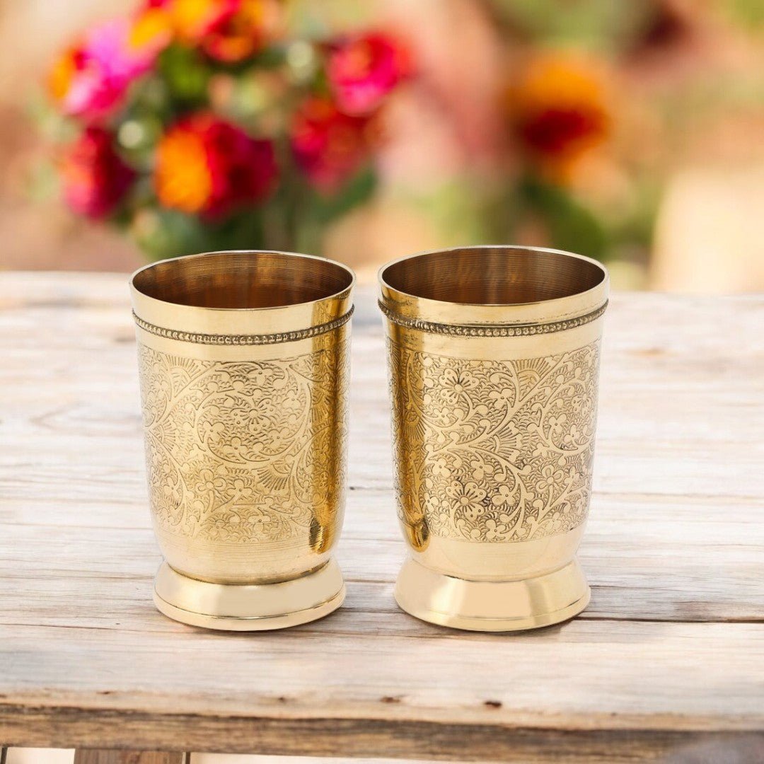Pure Brass Glass Set for Drinking Water | 6 Pieces Set – Brass Globe